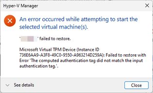 Hyper-v failed to restore with error | The Long Walk